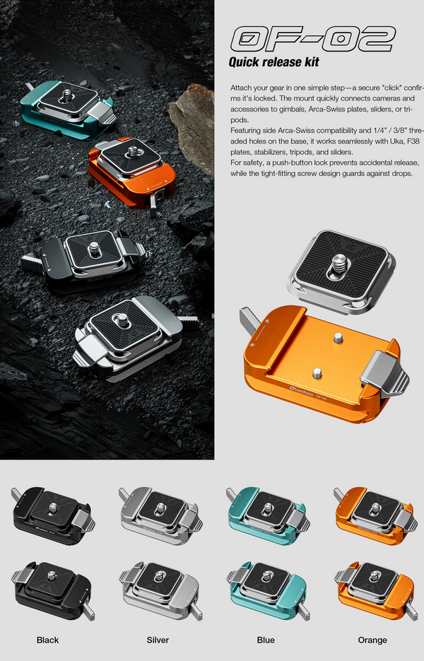 Leofoto QF-02 Arca Swiss Quick Release Kit (Black/Silver/Orange/Blue ...